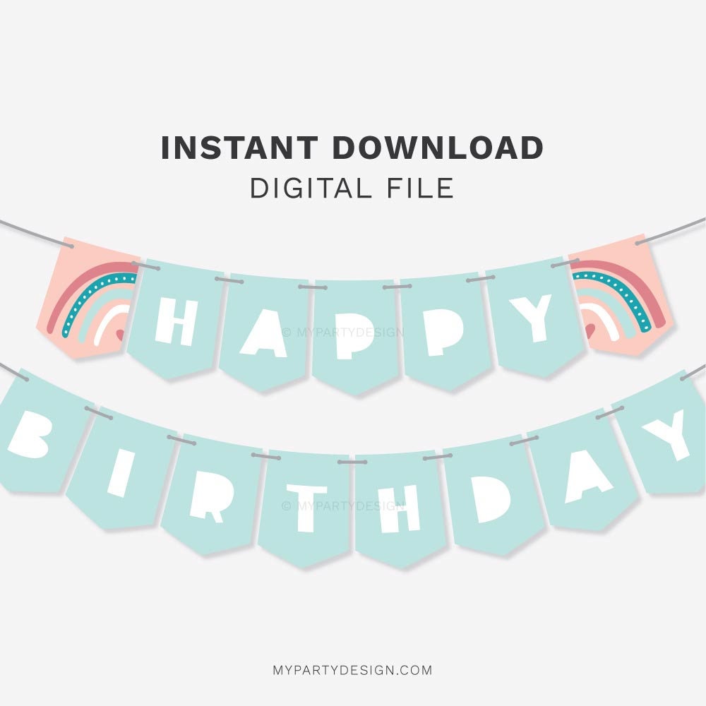 Boho Rainbow Birthday Banner Rainbow Party Bunting Boho | Etsy