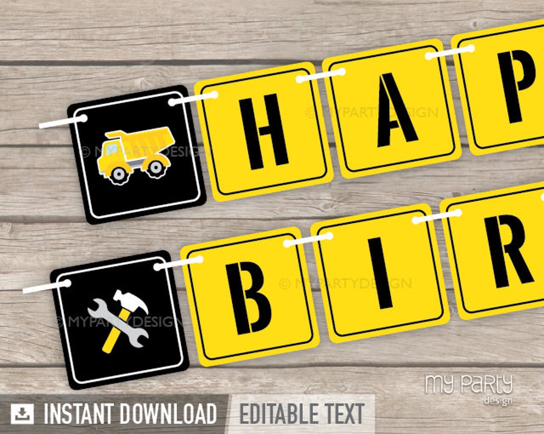 Construction Birthday Banner, Truck Party Bunting, Boy Party ...