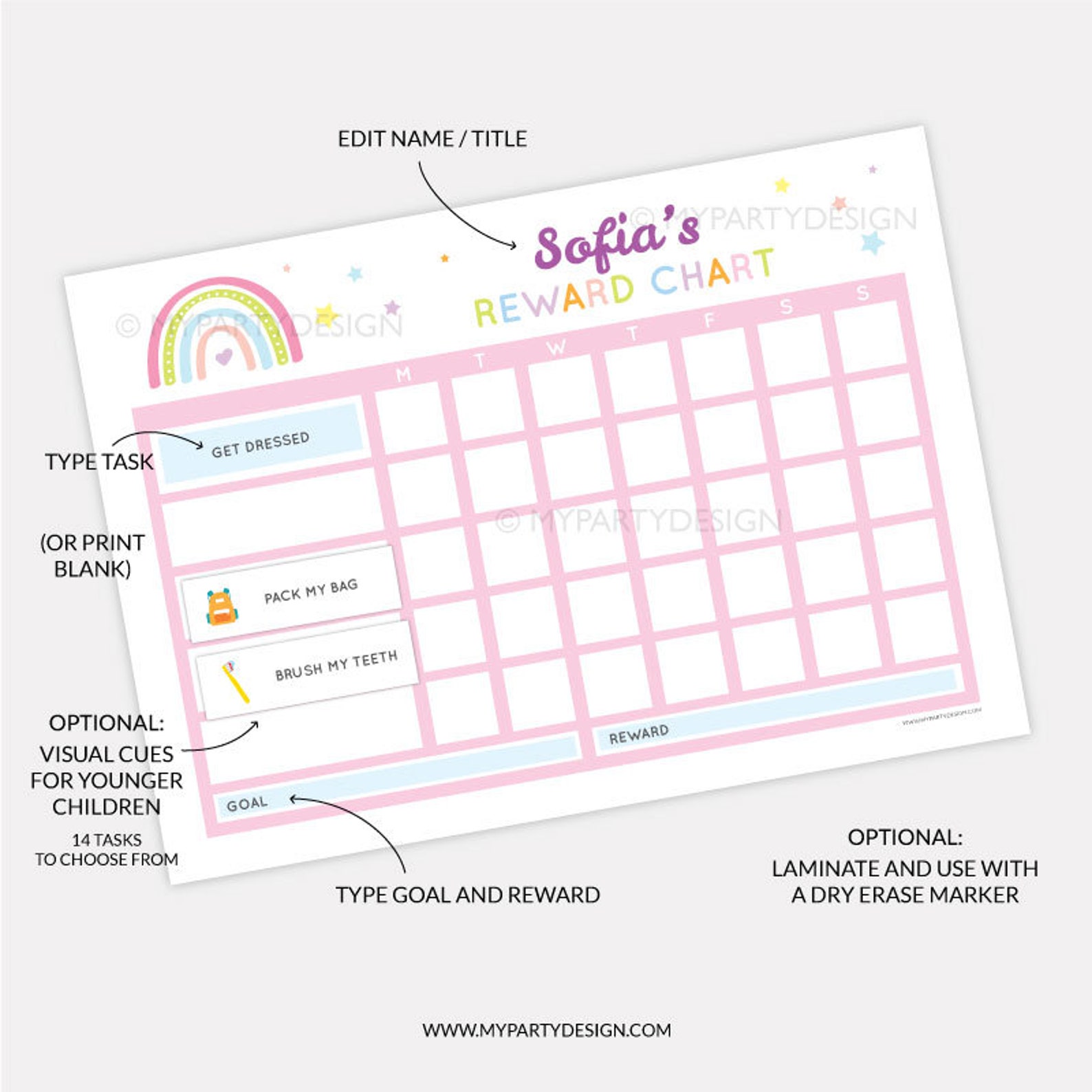 Rainbow Reward Chart for Kids Sticker Chore Chart Editable - Etsy