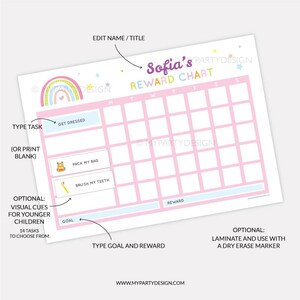 Rainbow Reward Chart for Kids, Sticker Chore Chart, Editable Behavior ...