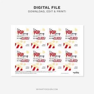Popcorn Back to School Class Gift Tag, Poppin With Excitement, First ...