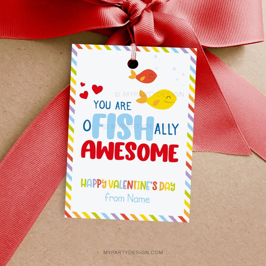 Fish Valentine's Day Tag, Kids Valentine Cards for Classroom, Gold Fish ...