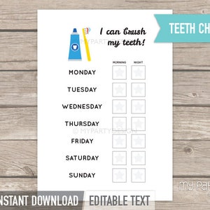 Teeth Brushing Chart, Toddler Reward Chart for Kids, Brush Teeth ...