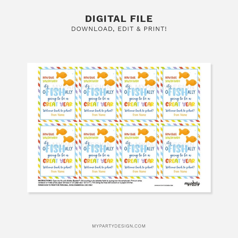 Ofishally a Great Year Tag, Back to School Fish Crackers Snack Labels ...