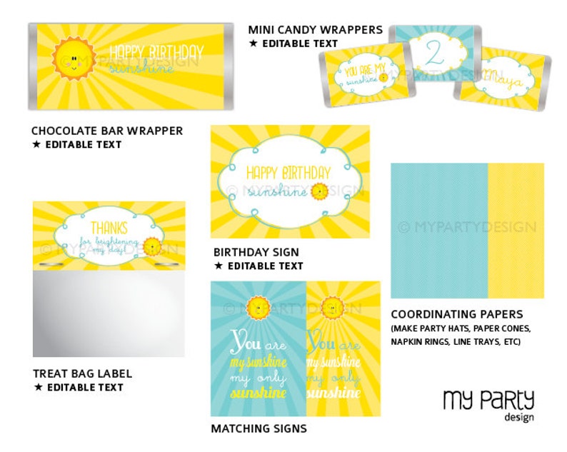 You Are My Sunshine Party Pack Sunshine First Birthday | Etsy