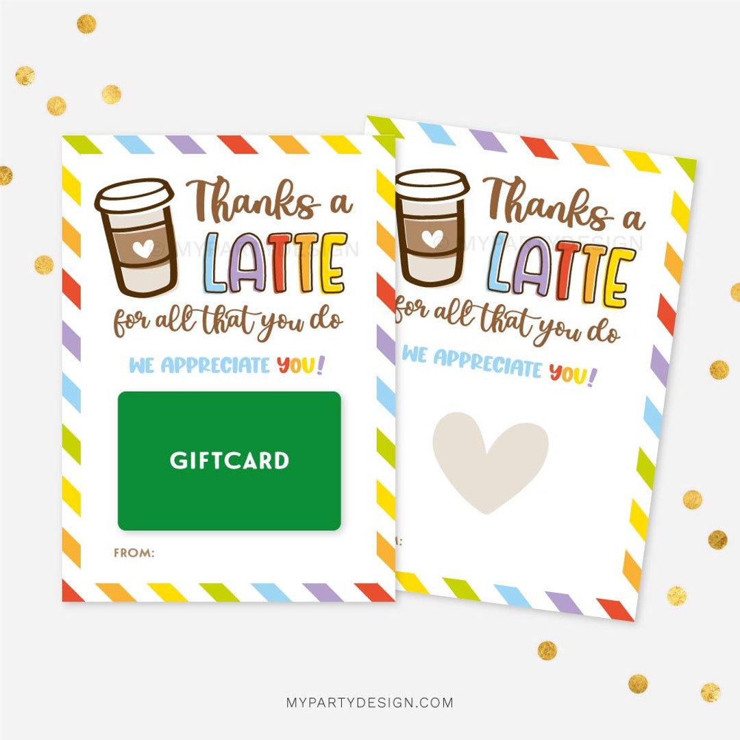 Coffee Gift Card Holder, Thanks a Latte Gift Voucher for Teacher, Staff ...