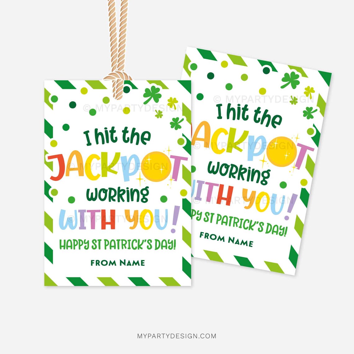 Hit the Jackpot Working With You Gift Tag, St Patrick's Day Coworker ...