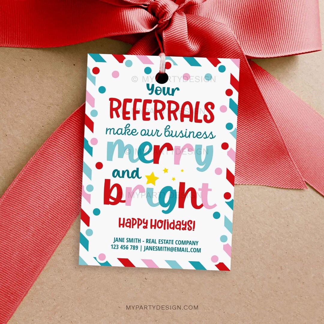 Merry and Bright Referrals Gift Tag, Christmas Pop by Appreciation ...