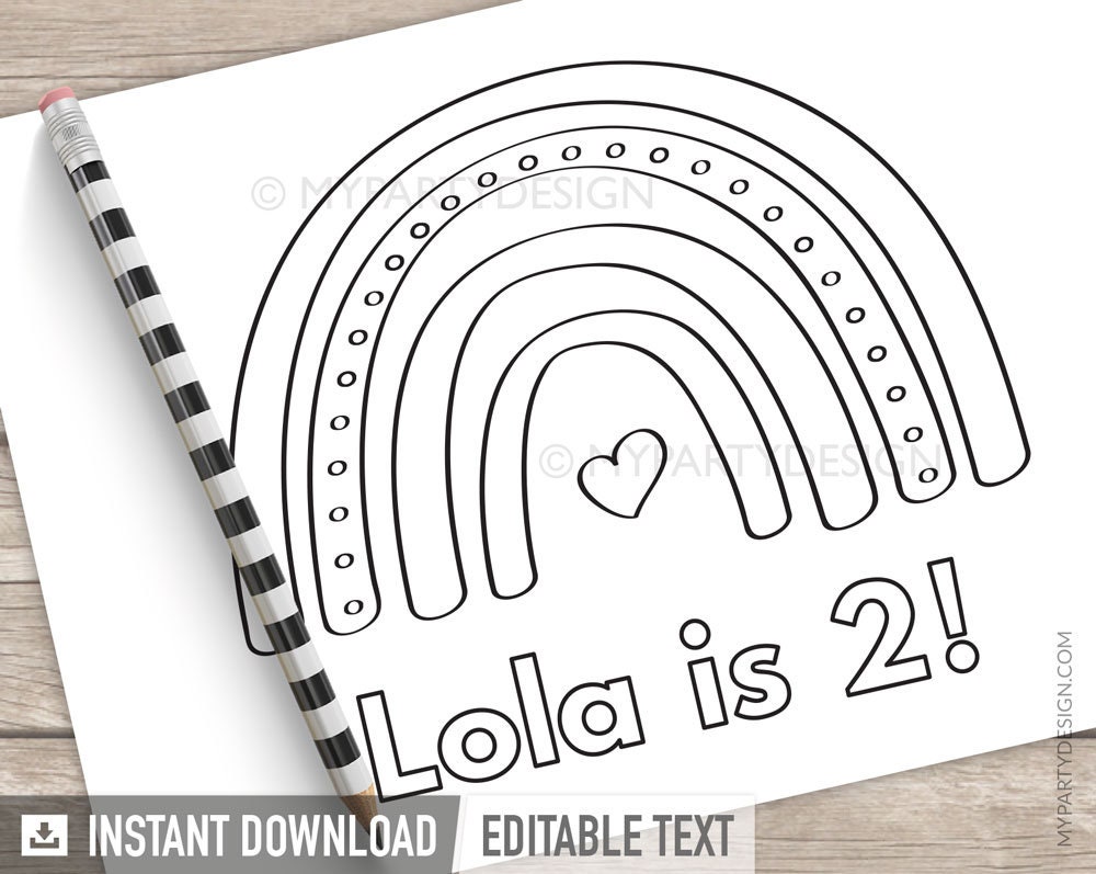 Boho Rainbow Party Coloring Page Rainbow Party Activity Kids - Etsy