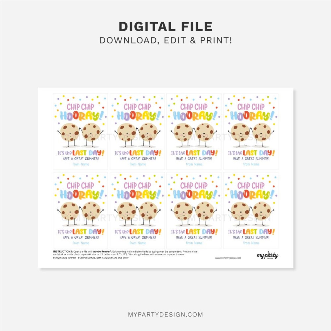 Chip Chip Hooray Last Day Gift Tag, Summer End of School Year Cookie ...