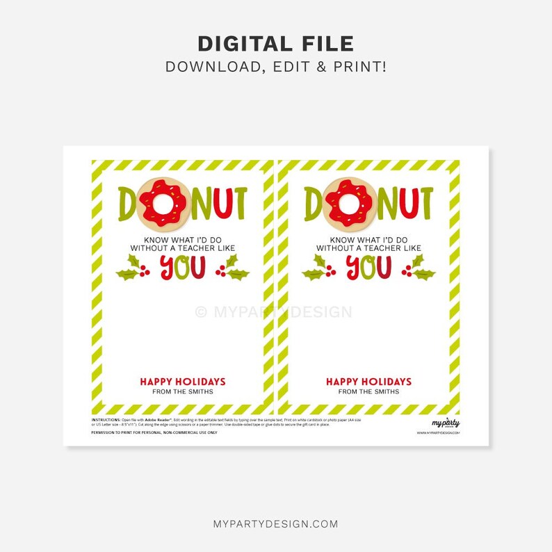 Printable Appreciation Donut Gift Card Holder Teacher - Etsy