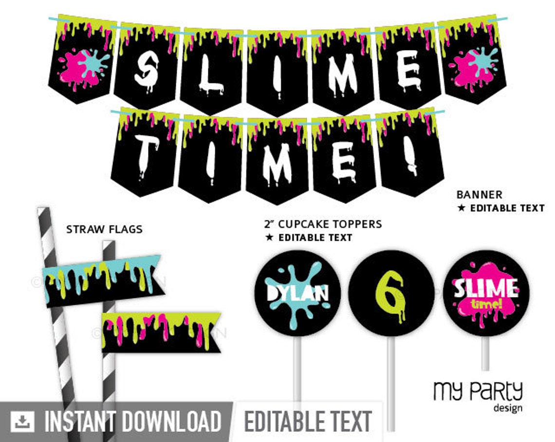 Slime Birthday Printables Slime Party Decorations Kit Party | Etsy