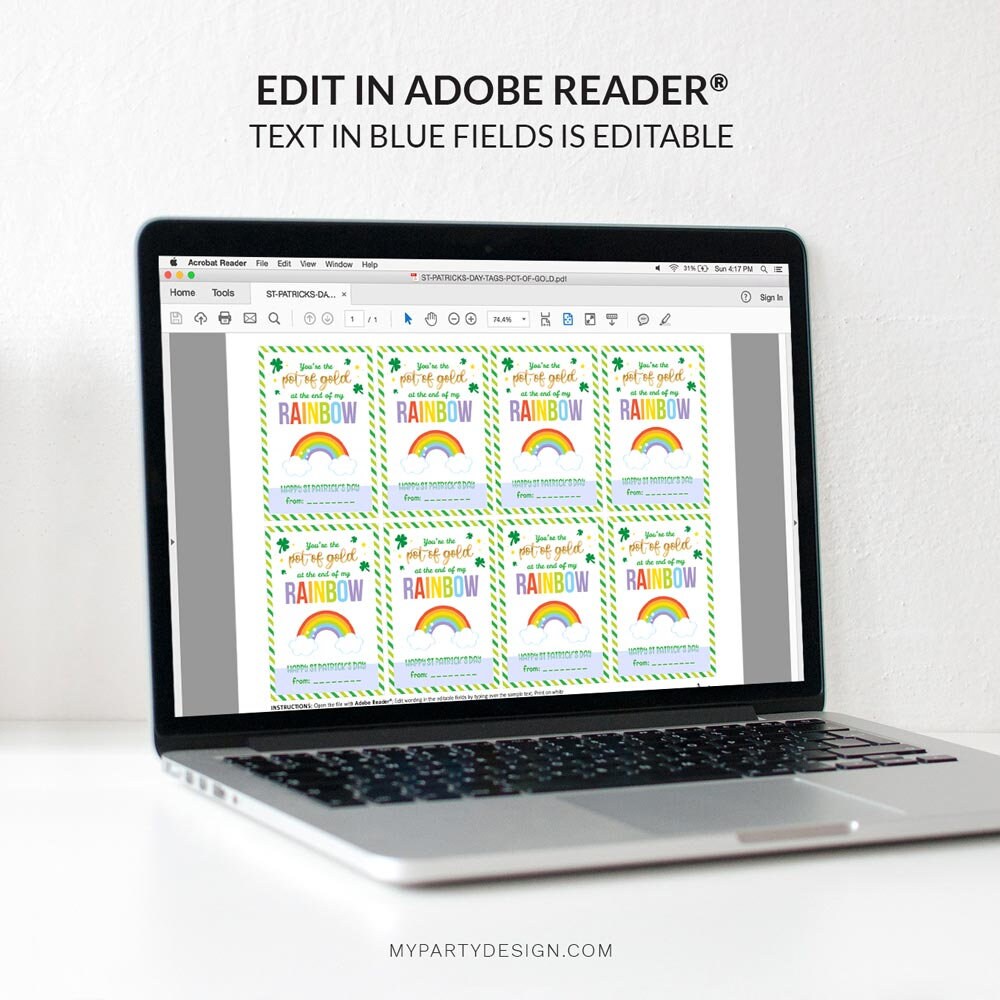 Rainbow St Patrick's Day Tag, Pot of Gold Kids St Patrick Card for ...
