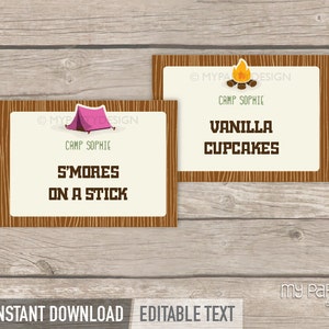 Camping Food Labels, Camping Party Tent Cards, Girl Campout Sleepover ...