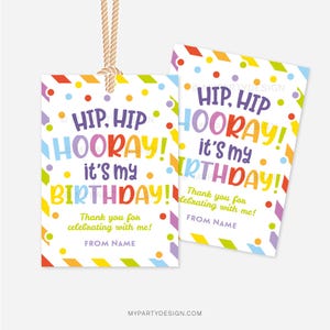 Hip Hip Hooray Birthday Treat Tag, Kids Classroom Gift Label for School ...