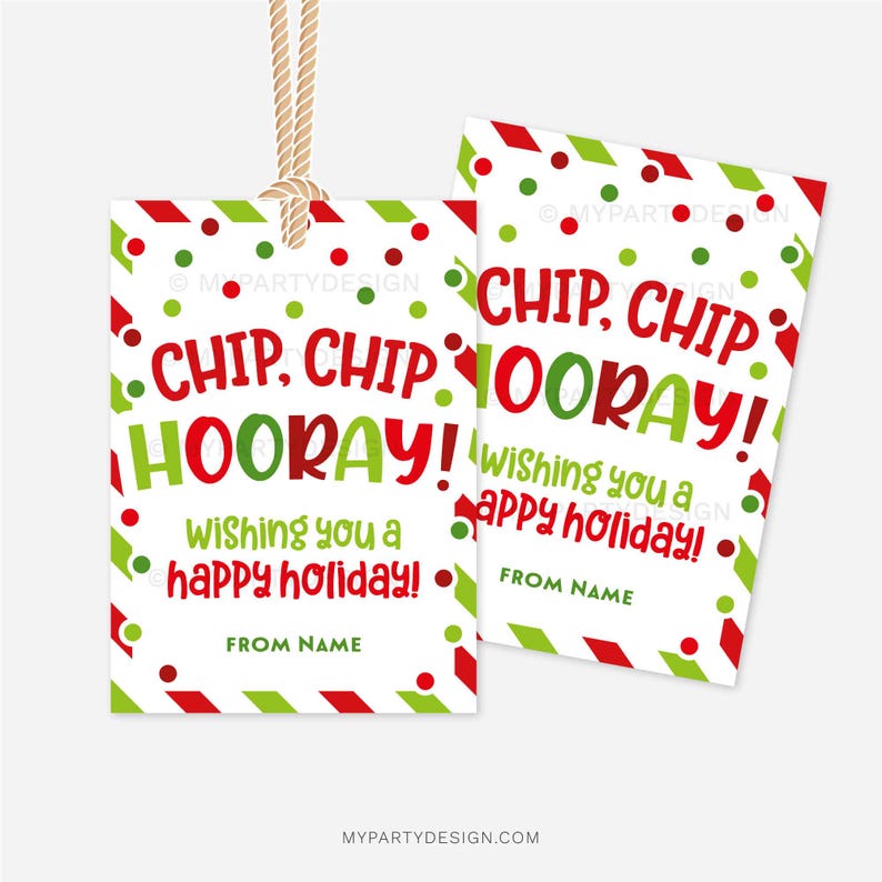 Christmas Chip Chip Hooray Gift Tag, Winter Break Holiday Labels for ...