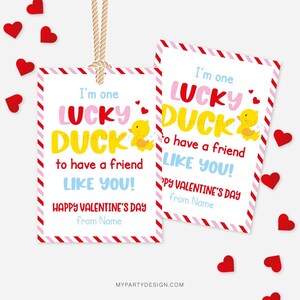 Rubber Duck Valentine's Day Tag, Pink Kids Valentine Cards for ...