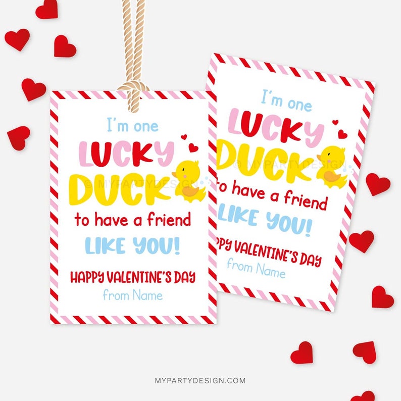Rubber Duck Valentine's Day Tag, Pink Kids Valentine Cards for ...