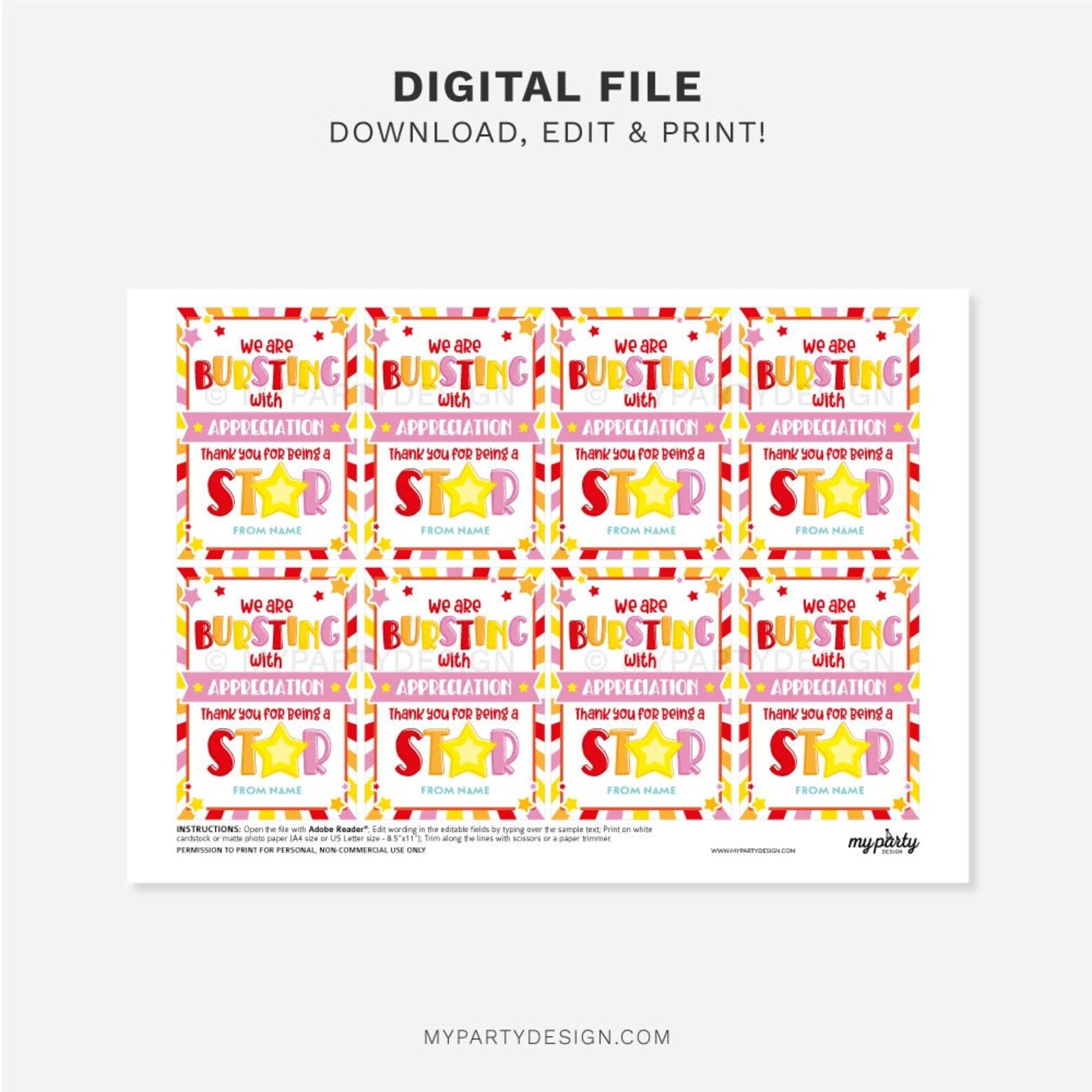 Bursting With Appreciation Star Tag, Thank You Candy Gift for Teachers ...