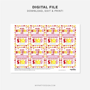 Bursting With Appreciation Star Tag, Thank You Candy Gift for Teachers ...