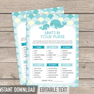 What's in Your Purse Game Whale Baby Shower Boy | Etsy