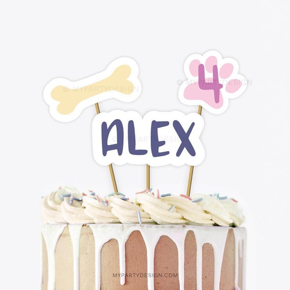 Puppy Cake Topper, Pink Dog Party Printables, Dog Birthday Pawty Cake ...