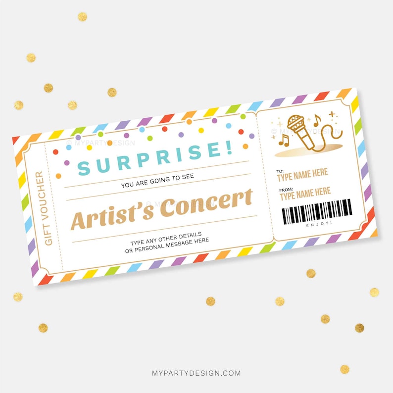 Surprise Concert Gift Voucher Template, Music Artist Ticket, Live on ...