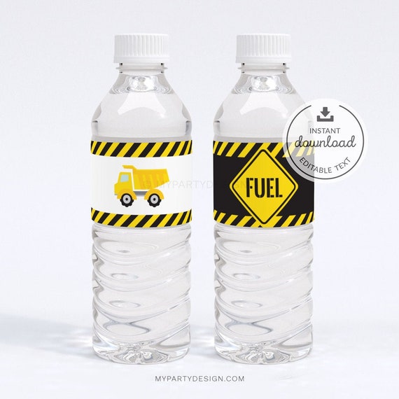 Construction Bottle Labels, Truck Party, Boy Birthday Party, Fuel Water ...