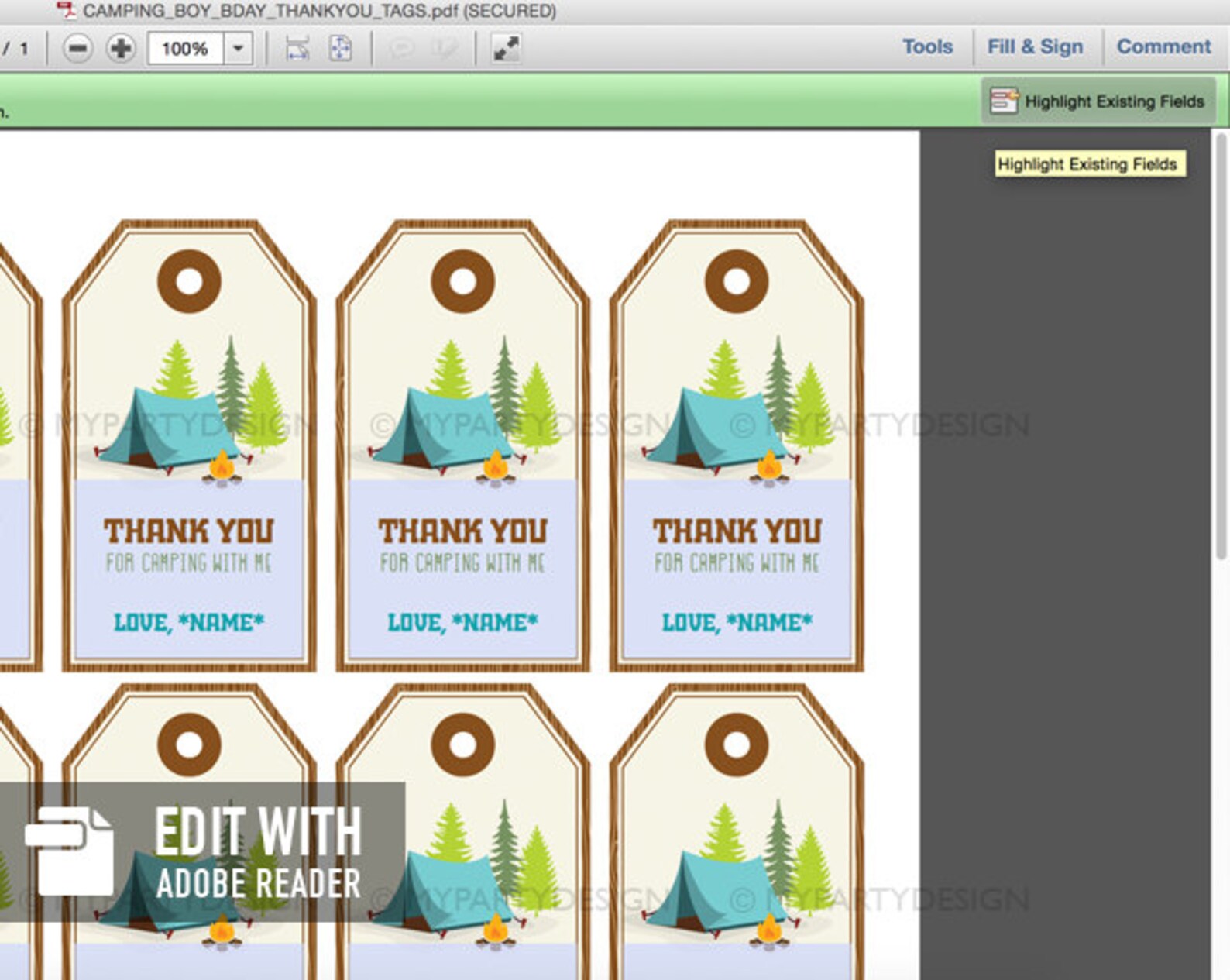 Camping Favor Tags Camp Party Decorations Printable Thank | Etsy
