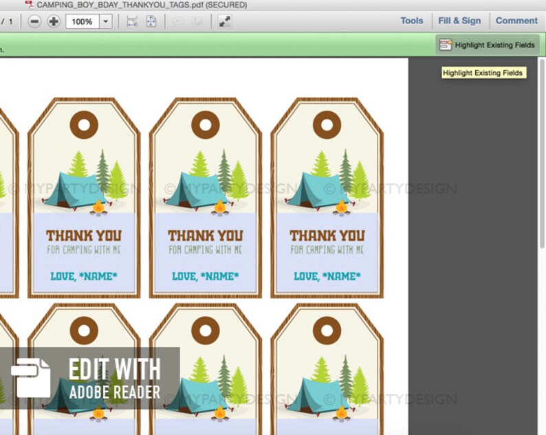 Camping Favor Tags Camp Party Decorations Printable Thank - Etsy
