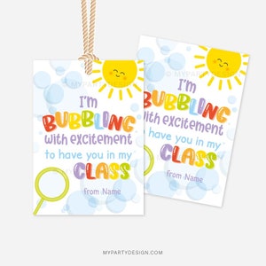 Bubbling With Excitement Tag, Bubbles Back to School Gift Label, First ...