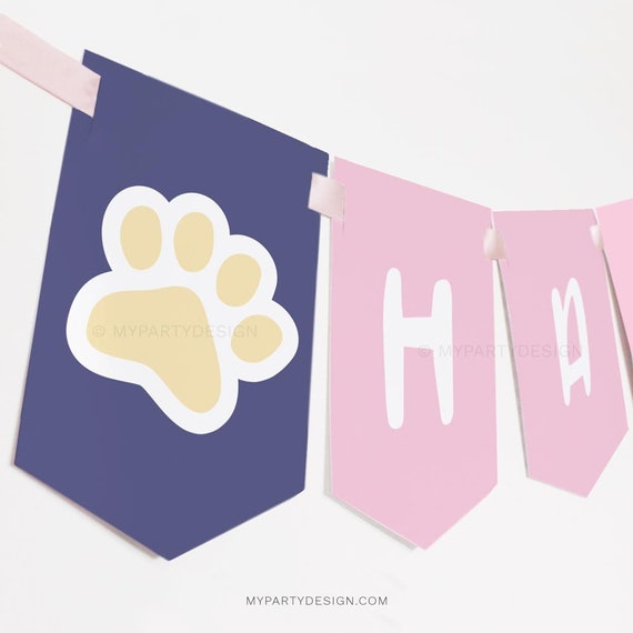 Puppy Birthday Banner, Pink Dog Party Bunting, Girl Puppy Adoption ...