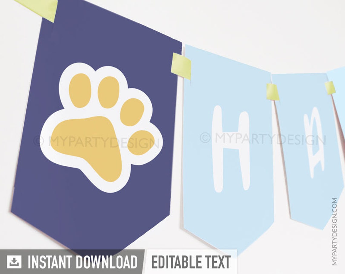 Puppy Birthday Banner Blue Dog Party Bunting Puppy Adoption | Etsy