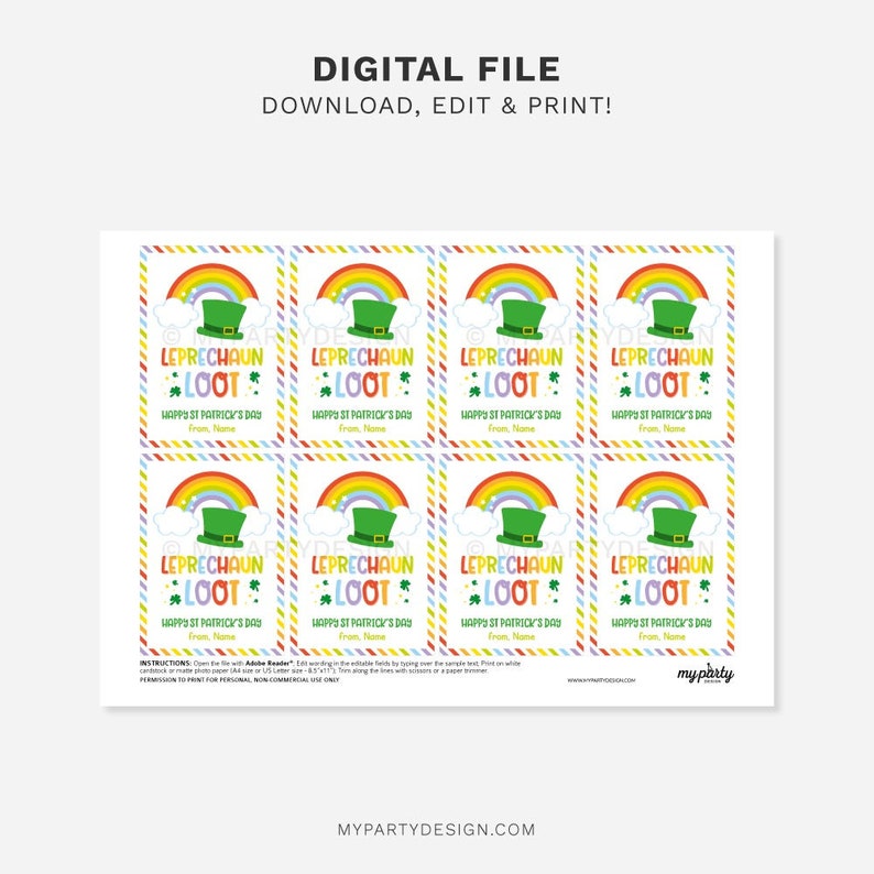 Leprechaun Loot Label St Patrick's Day Tag Kids Rainbow - Etsy