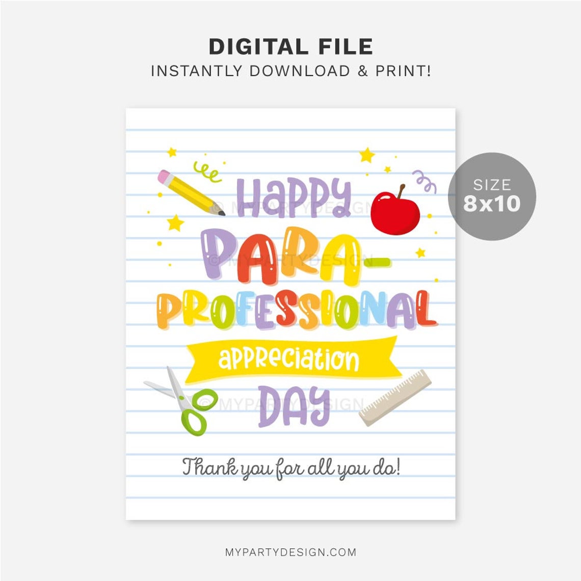 Happy Paraprofessional Appreciation Day Sign, Thank You Print for ...