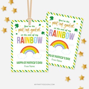 Rainbow St Patrick's Day Tag, Pot of Gold Kids St Patrick Card for ...