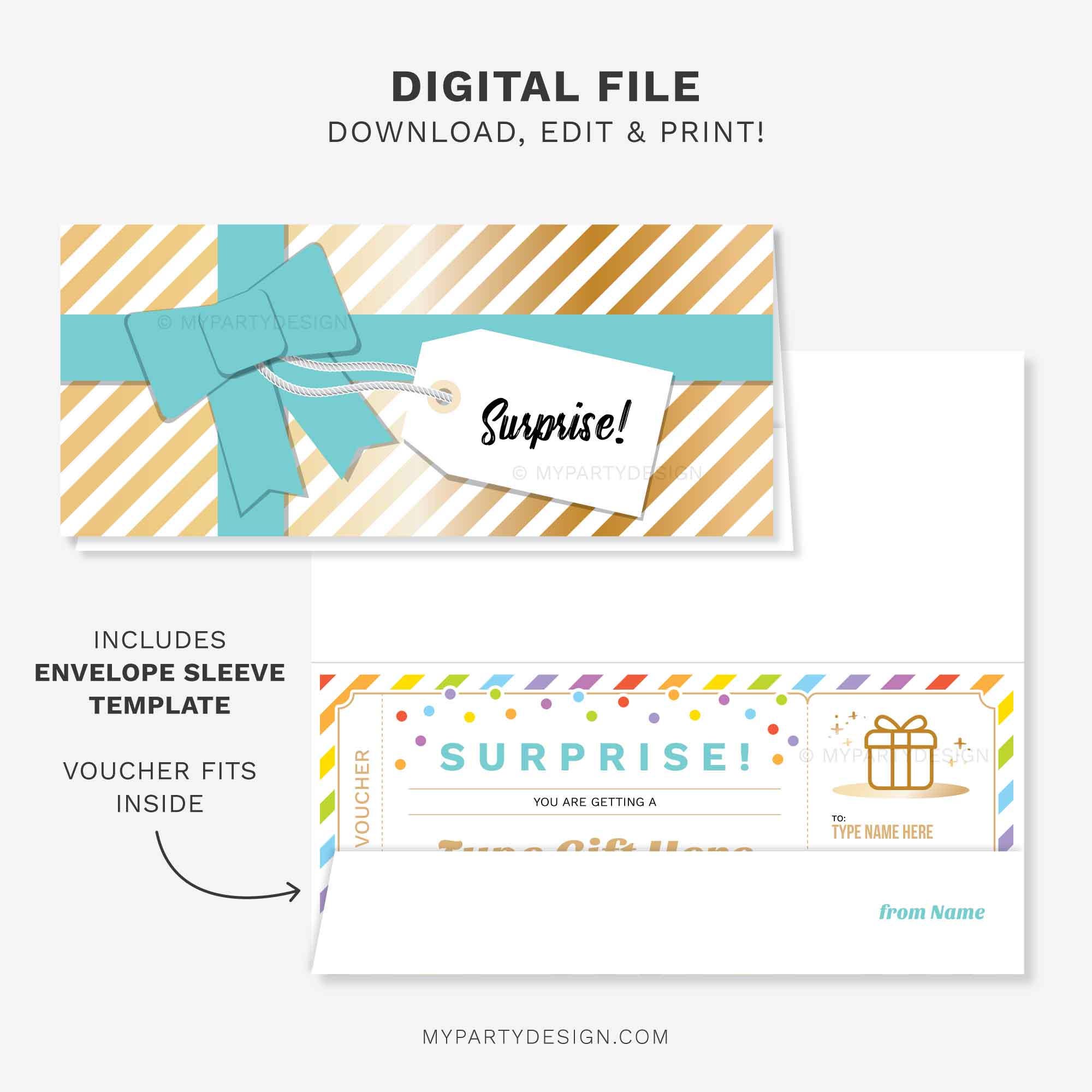 Surprise Gift Voucher Template, Birthday Gift Card, Any Gift Coupon ...