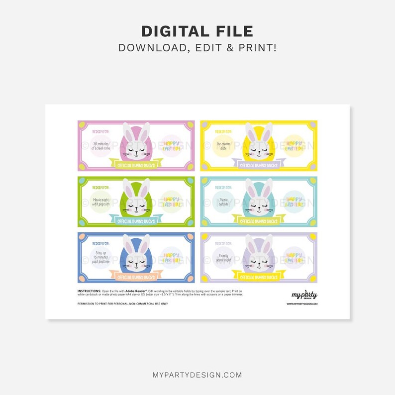 Easter Bunny Bucks, Easter Egg Fillers, Kids Non-candy Easter Egg Hunt ...