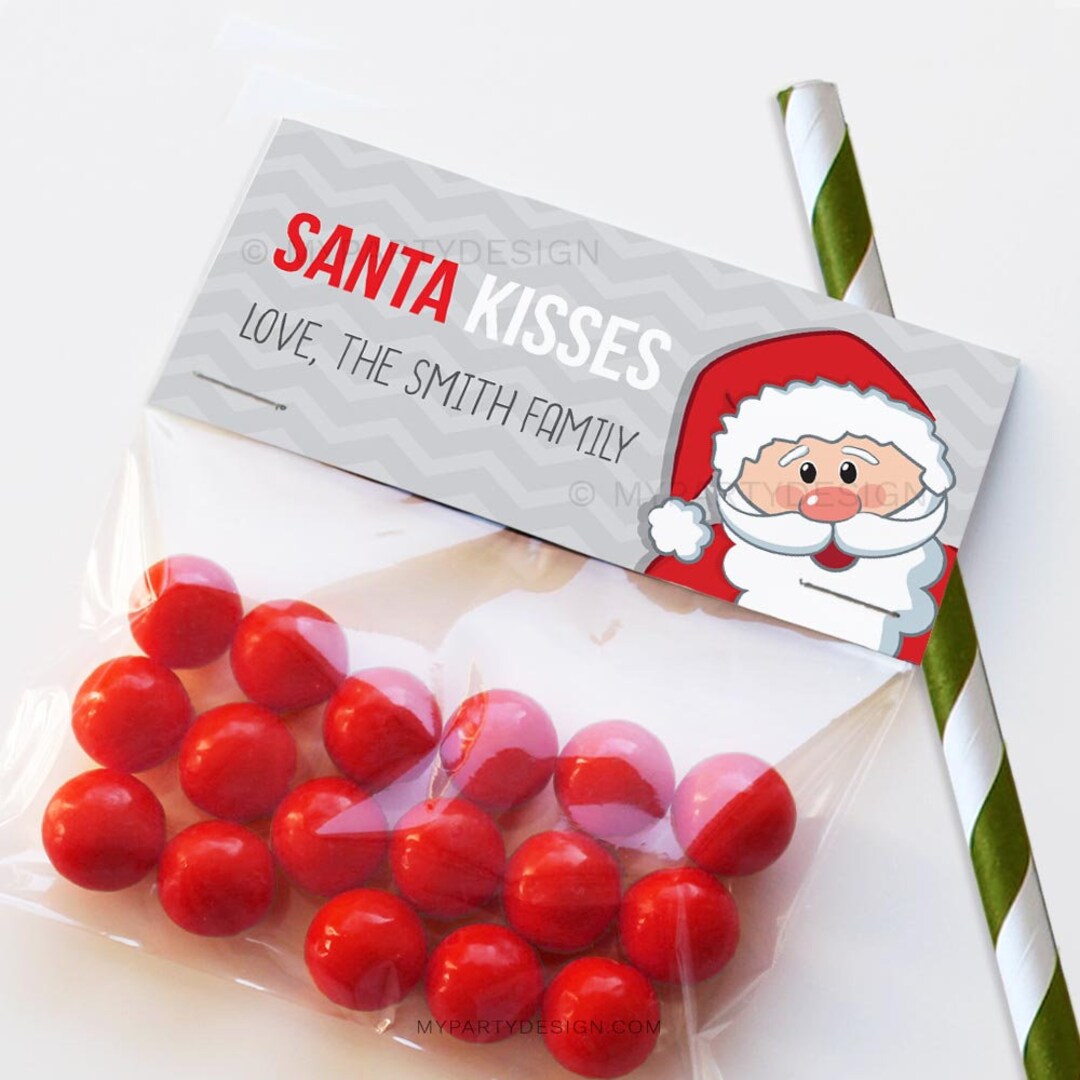 Santa Kisses Bag Topper for Christmas Class Gifts, Teacher Gift for ...