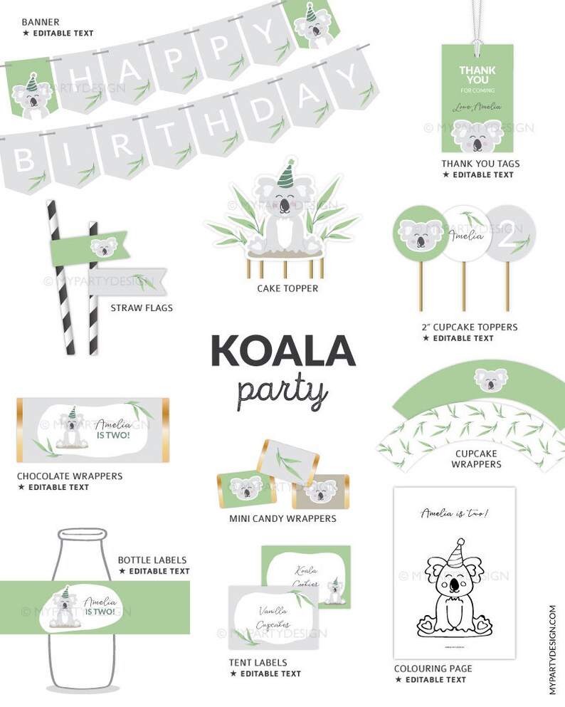 Koala Birthday Decorations, Koala Party Pack, Koala Party Kit, Koala ...