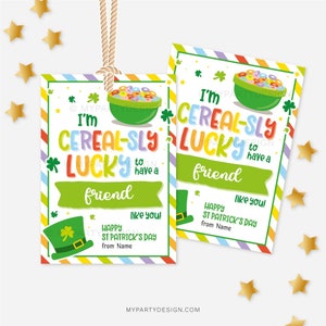 Cereal Friend St Patrick's Day Tag, Cerealsly Lucky St Patty's Card for ...