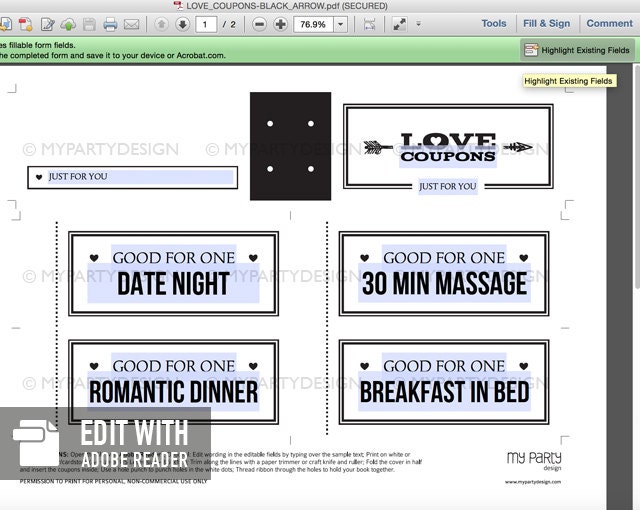 Love Coupon Book Printable Editable Coupons Romantic or - Etsy