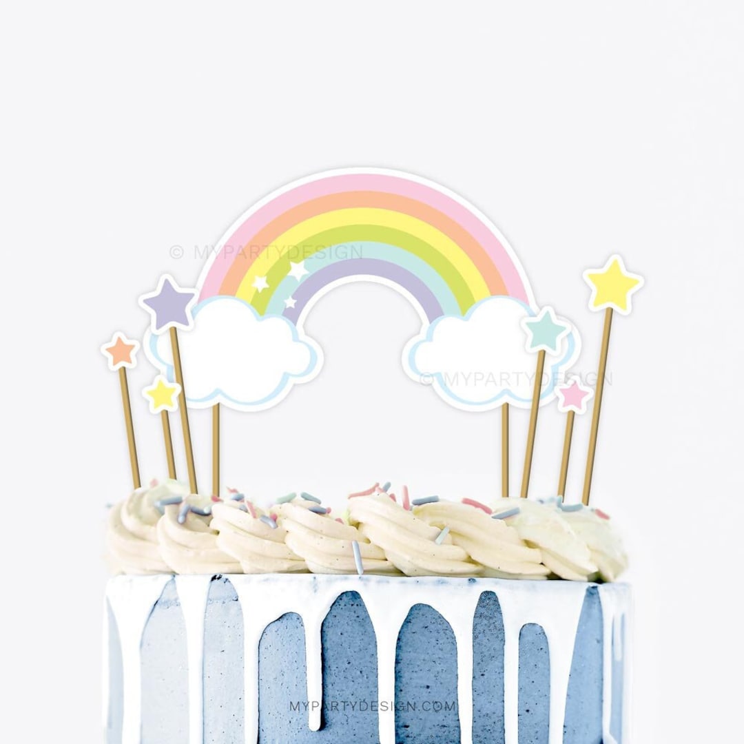 Rainbow Cake Topper, Pastel Rainbow Party Toppers, Rainbow Birthday ...