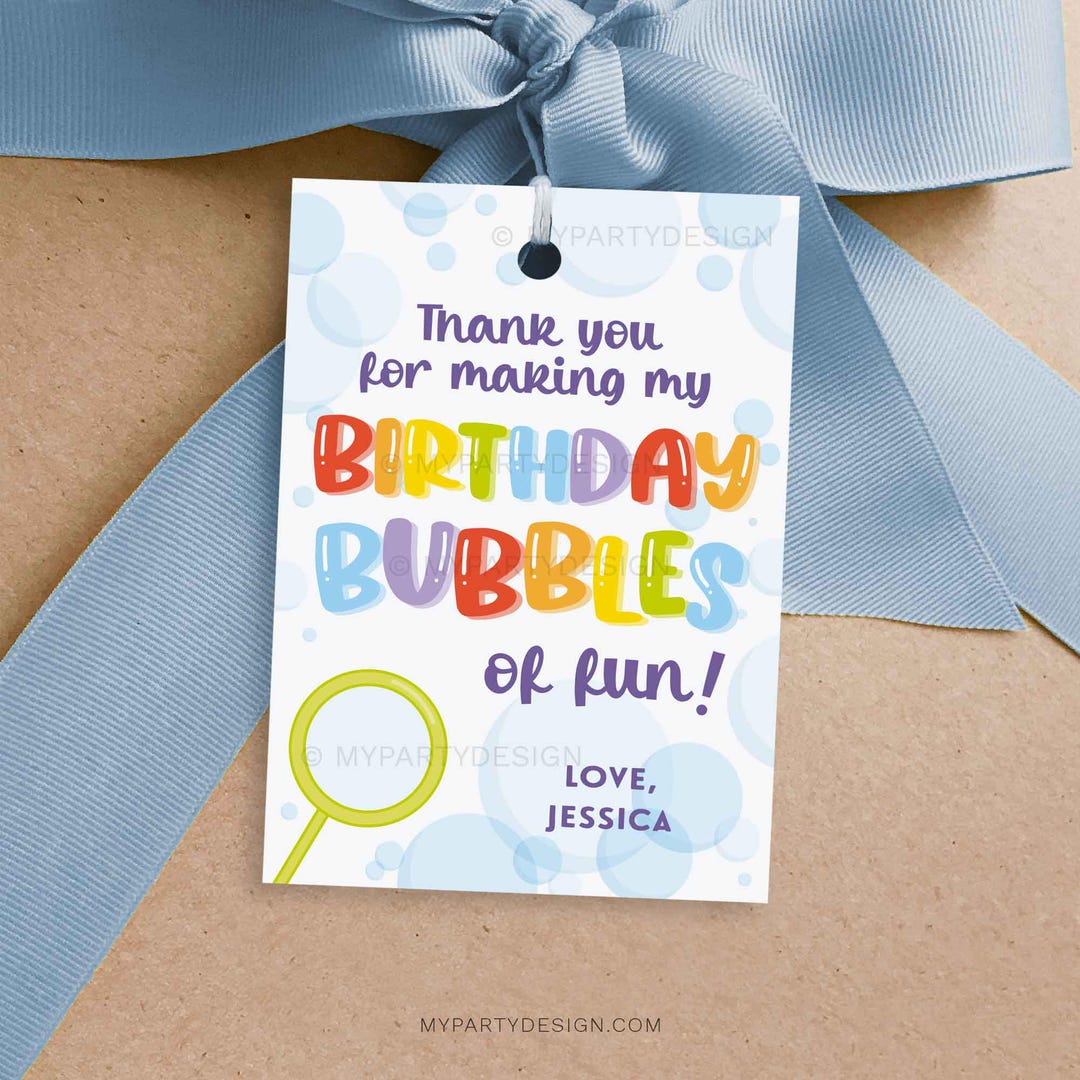 Bubbles of Fun Birthday Favor Tag, Thank You Labels for Bubble Wand ...