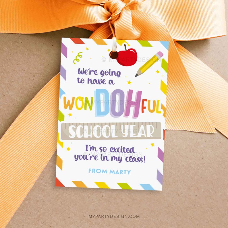 Back to School Play Dough Gift Tag, Won-dow-ful School Year Label for ...