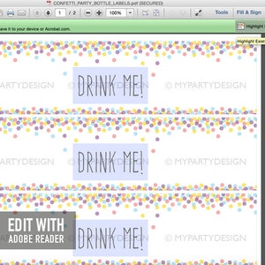 Confetti Party Bottle Labels, Sprinkles Party Decorations INSTANT ...