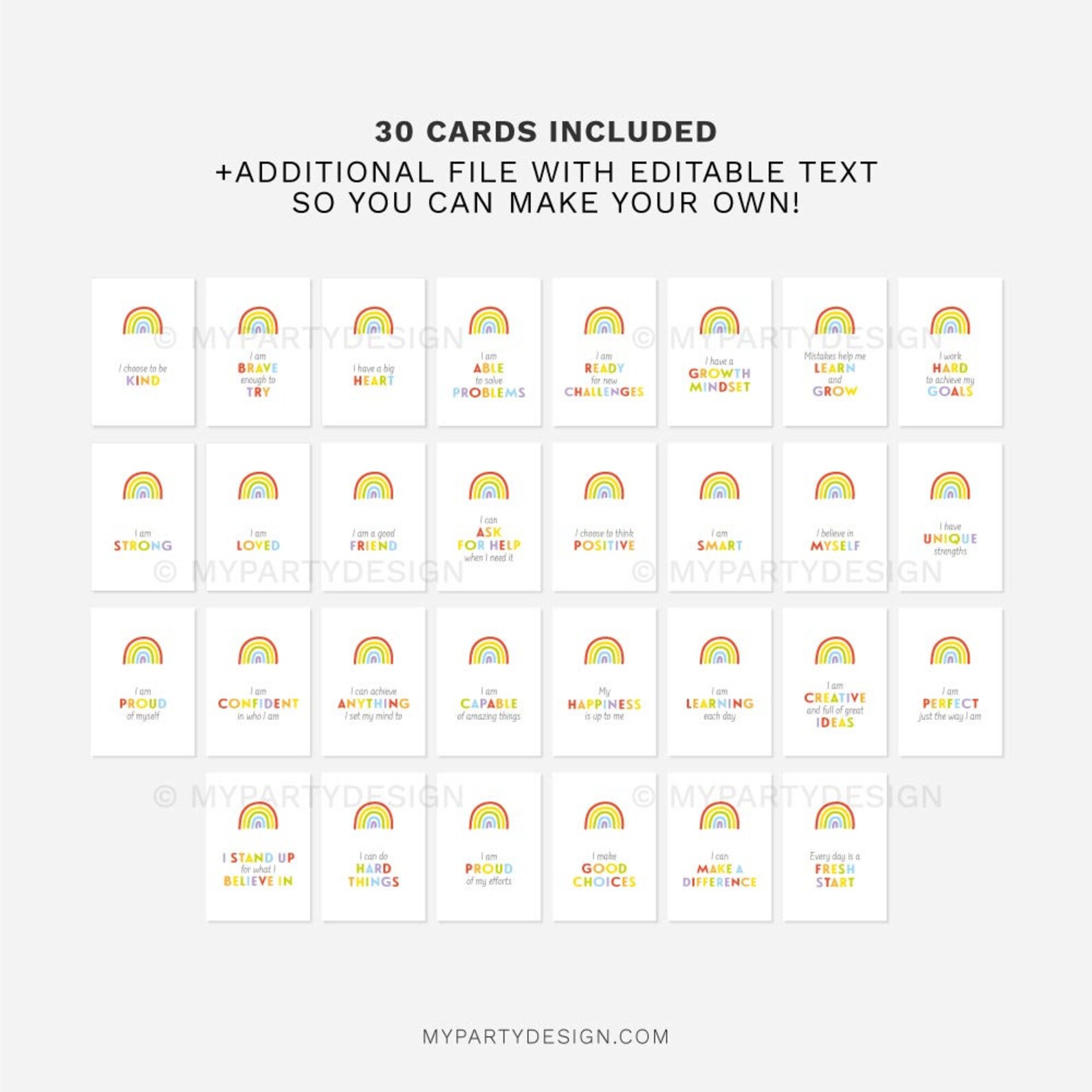 Positive Affirmation Cards for Kids, Printable Affirmations Flashcards ...