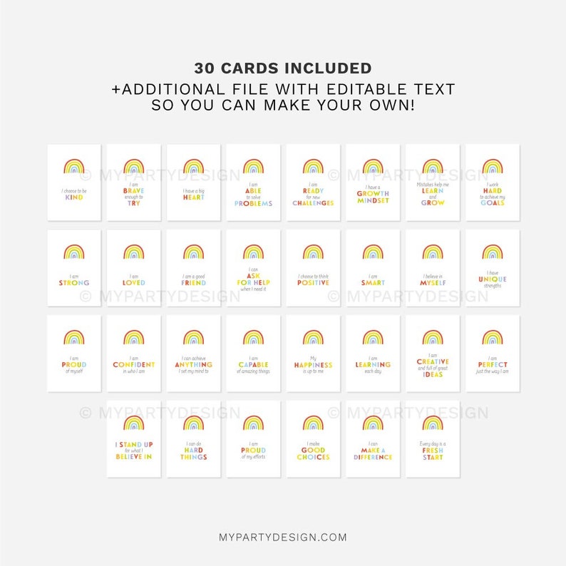 Positive Affirmation Cards for Kids, Printable Affirmations Flashcards ...
