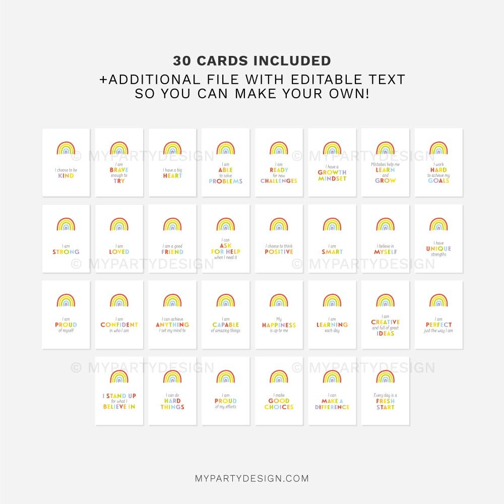 Positive Affirmation Cards for Kids, Printable Affirmations Flashcards ...