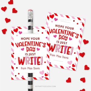 Valentines Pencil Tag, Just Write Class Gift Label, Non-candy Valentine ...